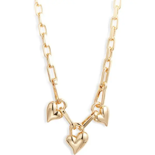Jenny Bird Triple Padlock Heart Pendant Chain Necklace - High Polish Gold