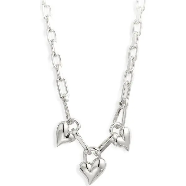 Jenny Bird Triple Padlock Heart Pendant Chain Necklace - High Polish Silver