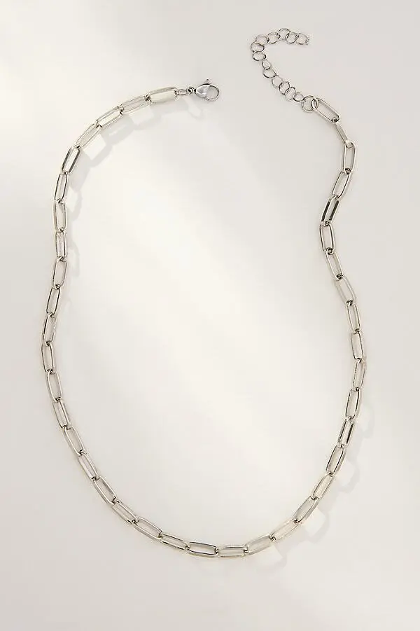 BOXBAR Flat Edge Link Paperclip Chain Necklace - Silver
