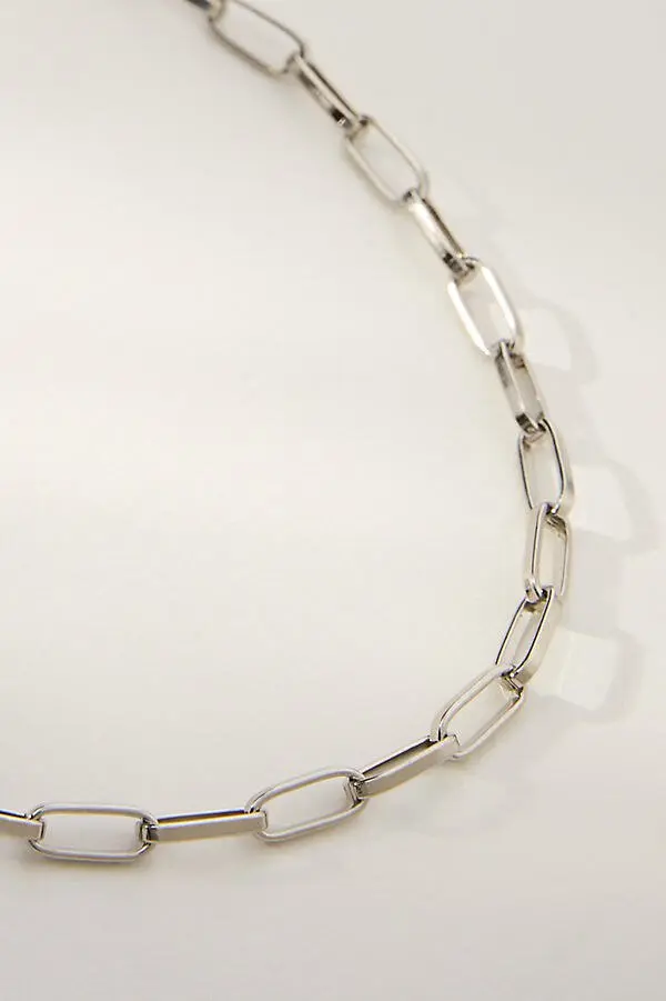 BOXBAR Flat Edge Link Paperclip Chain Necklace - Silver
