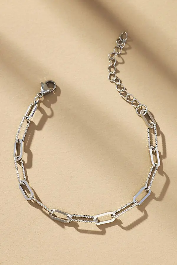 BOXBAR Textured Paperclip Charm Bracelet - Silver