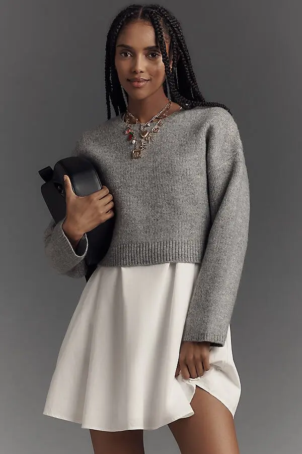 english factory sweater with poplin mini dress English Factory Sweater with Poplin Mini Dress