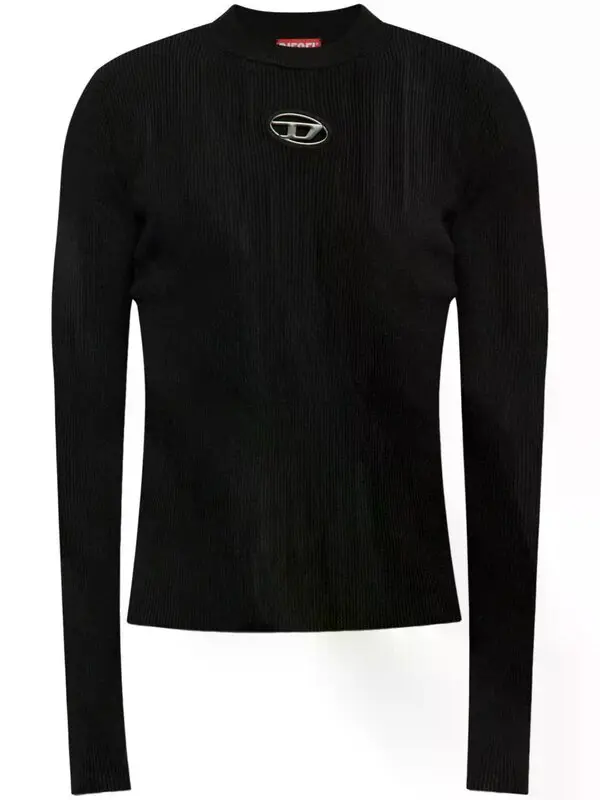 DIESEL® Ribbed Oval D Plaque Crew Neck Long Sleeve T-shirt