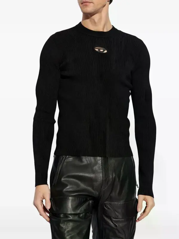 DIESEL® Ribbed Oval D Plaque Crew Neck Long Sleeve T-shirt