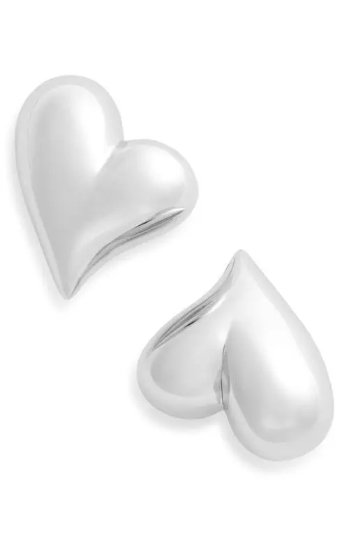 Jenny Bird Art Heart Button Stud Earrings - High Polish Silver
