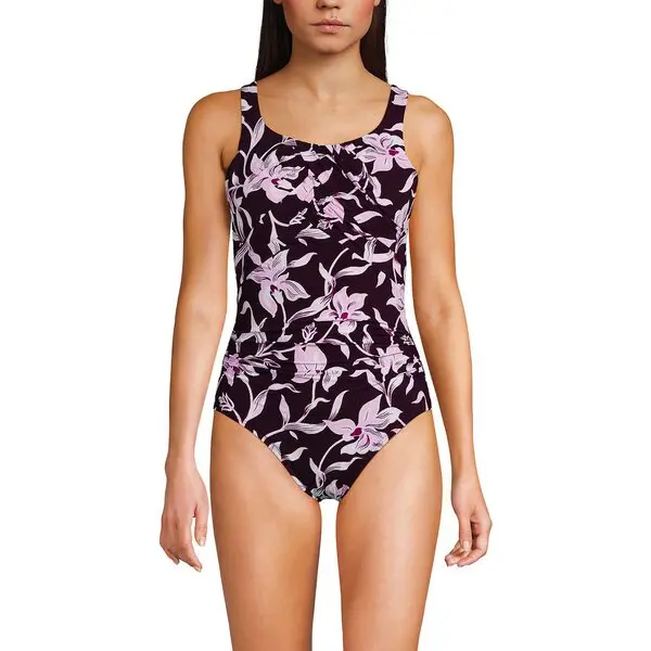 LANDS' END Slendersuit Carmela Underwire One Piece Swimsuit - Dark Wine/tropics Floral