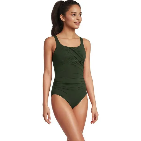 LANDS' END Slendersuit Carmela Underwire One Piece Swimsuit - Rich Olive Green
