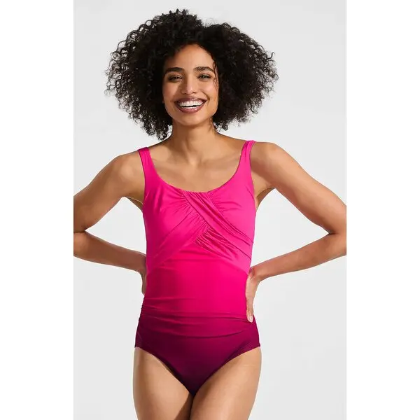LANDS' END Slendersuit Carmela Underwire One Piece Swimsuit - Riviera Rose Ombre