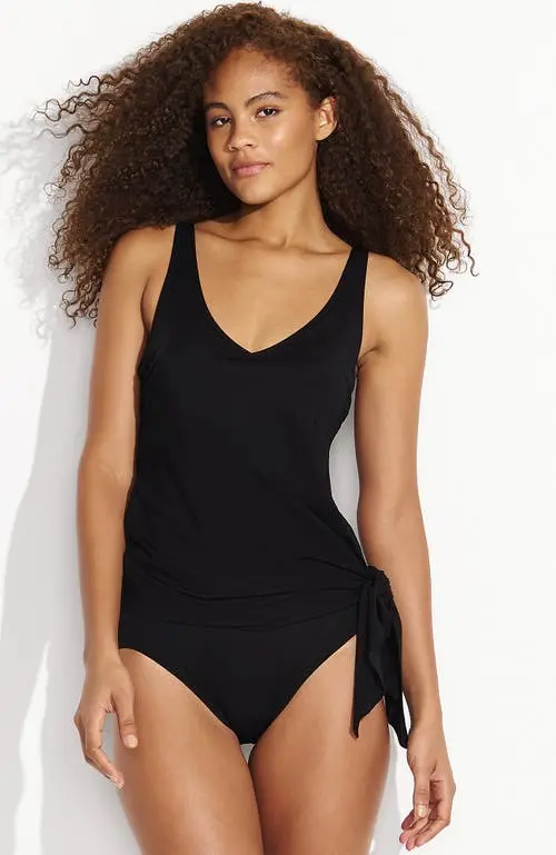 LANDS' END Slender Suit Fauxkini One Piece Swimsuit - Black