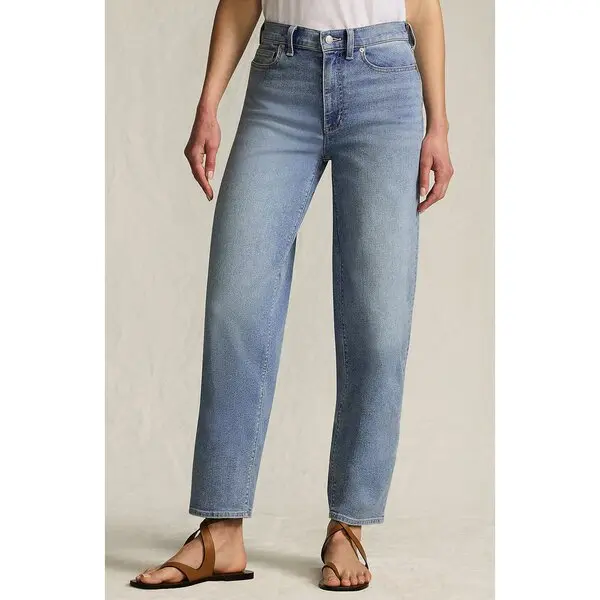 LANDS' END High Rise Barrel Leg Ankle Jeans - Lake Blue Wash