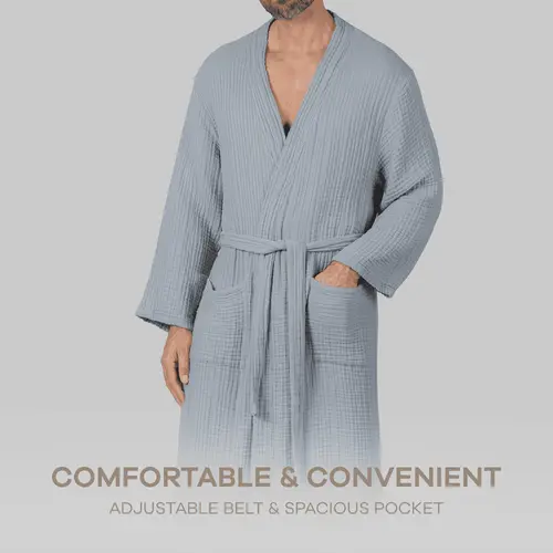 COMFY CUBS Adult Muslin Bathrobe - Pacific Blue