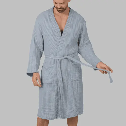 COMFY CUBS Adult Muslin Bathrobe - Pacific Blue