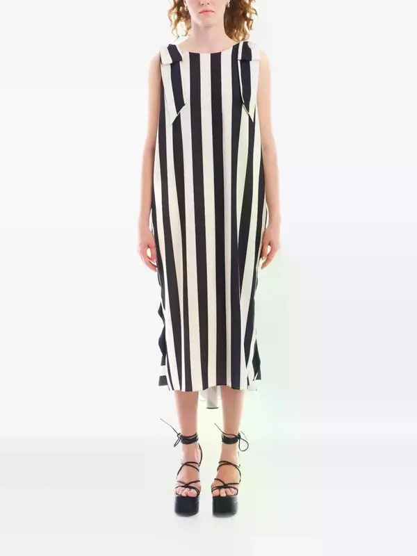 PARLOR Striped Midi Dress - White