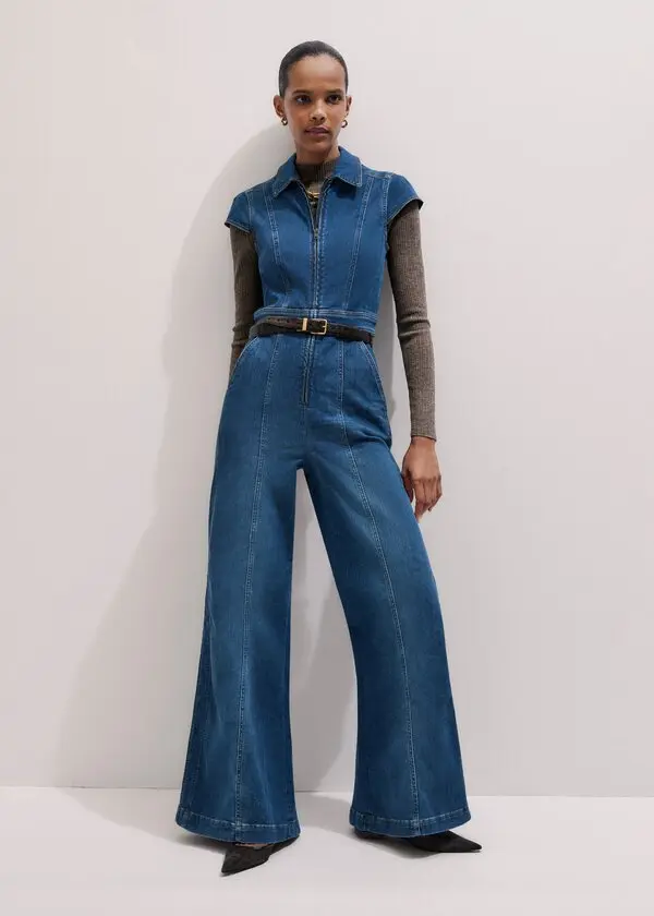 ME+EM Palazzo Travel Jumpsuit - Mid Blue Wash