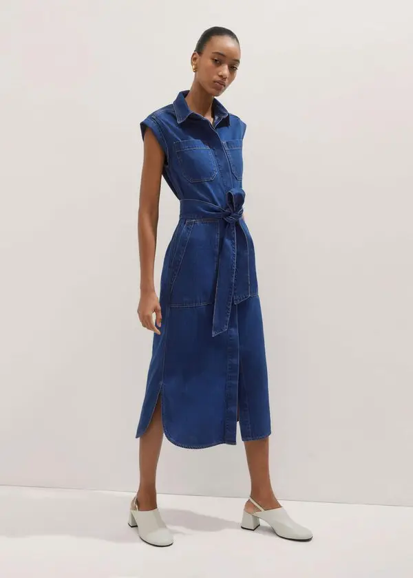 ME+EM Denim Utility Midi Shirt Dress With Belt - Blue