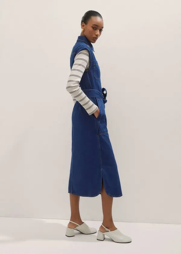 ME+EM Denim Utility Midi Shirt Dress With Belt