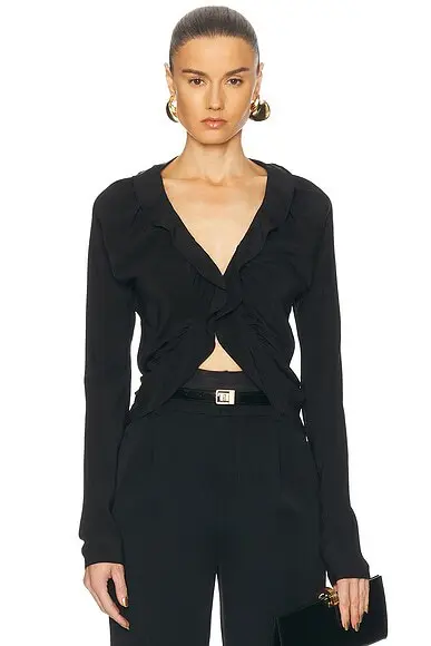 Saint Laurent Long Sleeve Ruffle Top - Noir