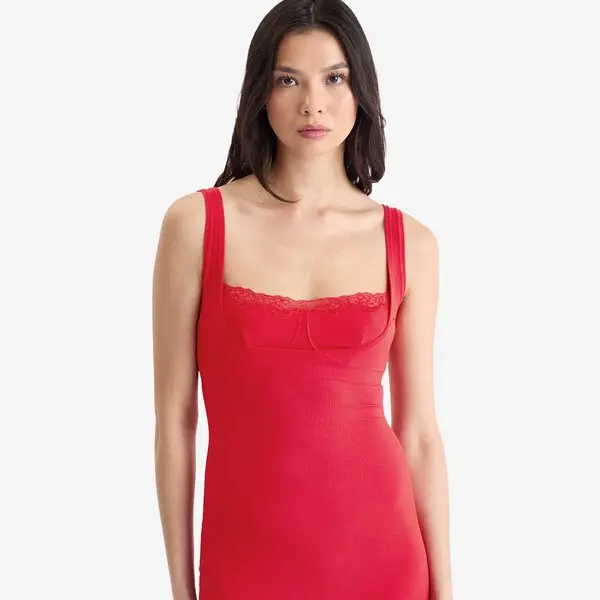 Skims Soft Lounge Lace Tank Dress - Cherry | Editorialist