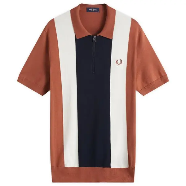Fred Perry Vertical Stripe Zip Neck Shirt - Cnm/navy/lecr