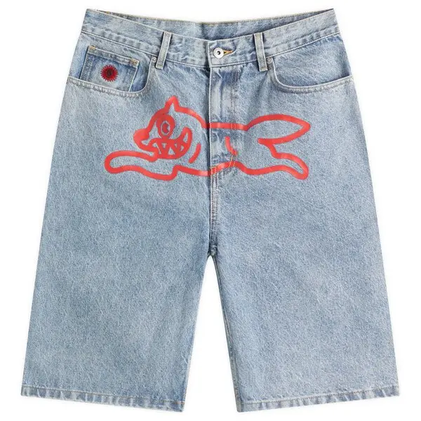 ICECREAM Running Dog Denim Shorts - Light Wash Blue