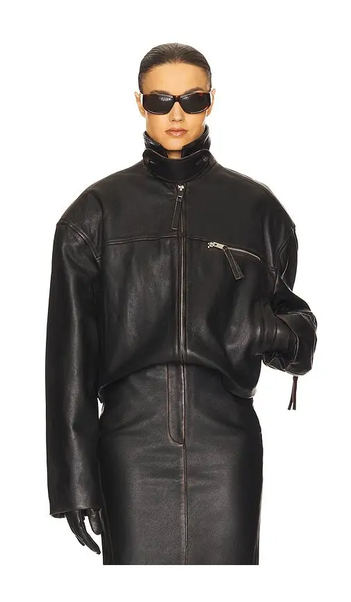 HELSA Leather Oversized Moto Jacket - Black