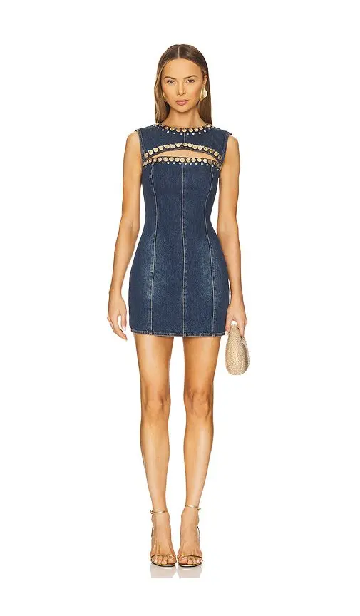 AREA Crystal Cut Out Mini Dress - Blue