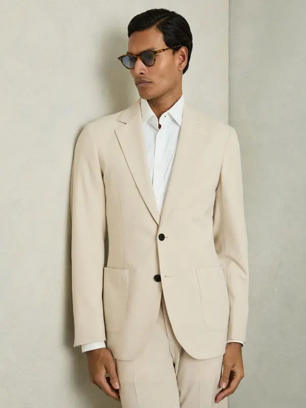 REISS Found Blazer Single-breasted Stretch Suit Blazer Slim-fit - Stone
