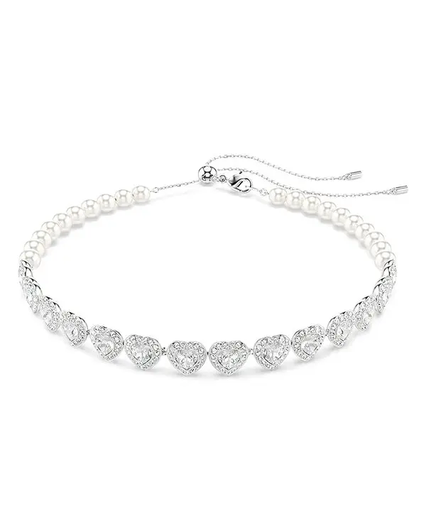 SWAROVSKI Crystal Heart Halo Tennis Choker Necklace - Silver