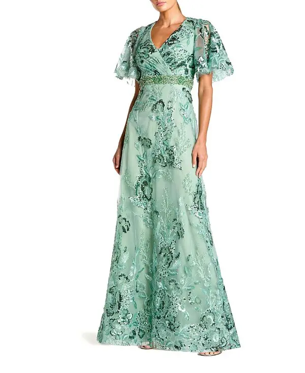 Mac Duggal Floral Embellished Gown - Sage