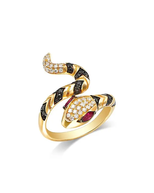 Bloomingdale'S Diamond, Ruby, And Black Diamond Snake Ring - Black/white