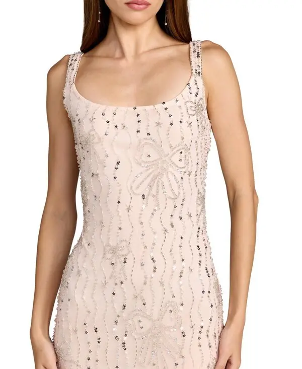 Mac Duggal Beaded Mesh Gown With Bows - Blush