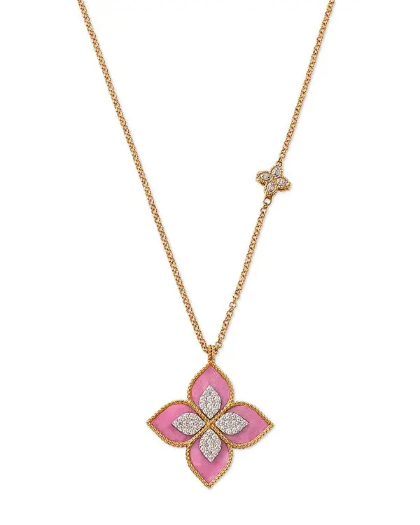 Roberto Coin 18k Gold Venetian Princess Rhodonite & Diamond Flower Pendant Necklace - Pink/gold