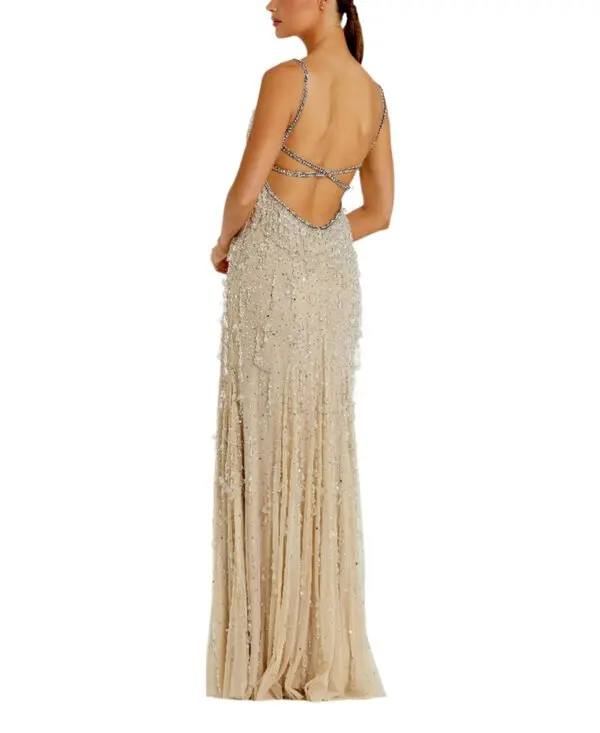 Mac Duggal Embellished Net V-neck Gown