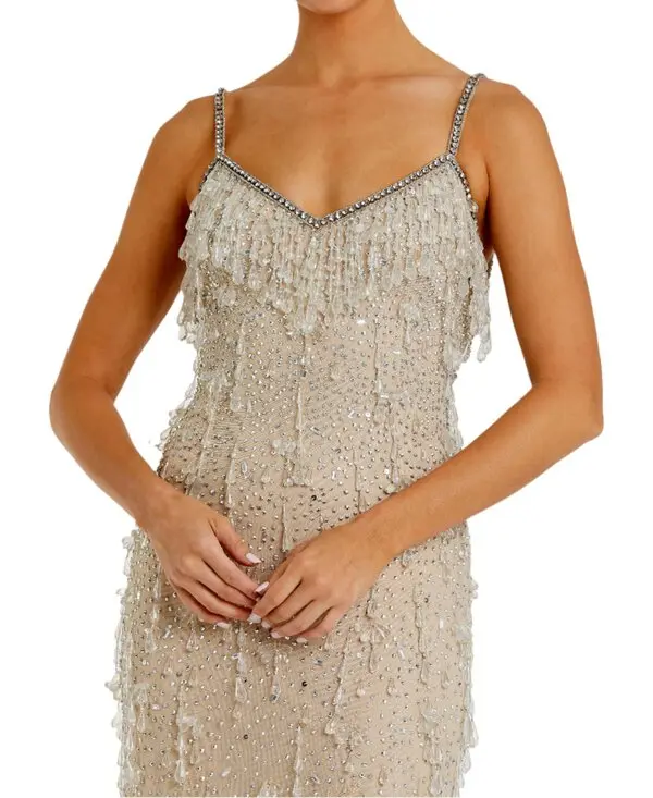 Mac Duggal Embellished Net V-neck Gown