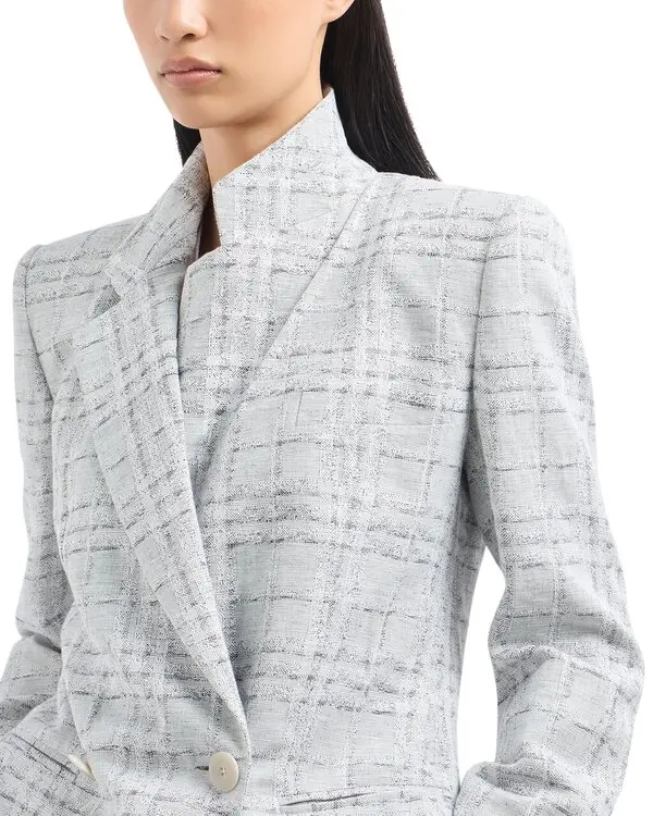 Emporio Armani Linen Check Pattern Double Breasted Blazer