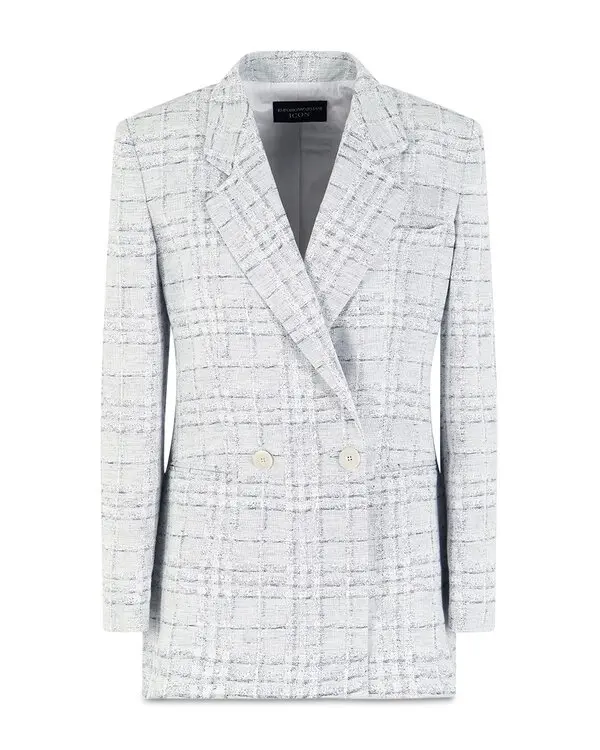 Emporio Armani Linen Check Pattern Double Breasted Blazer