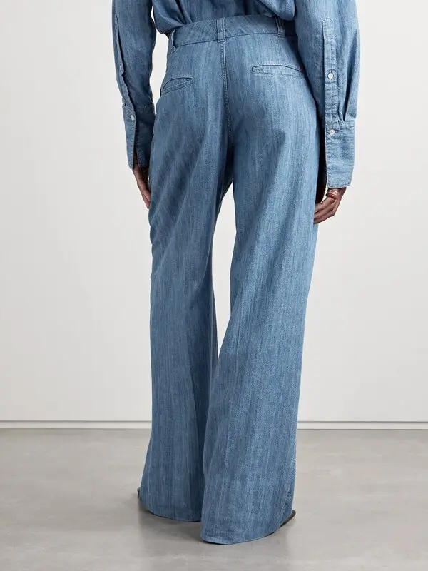 Another Tomorrow Pleated Wide-leg Pants - Blue