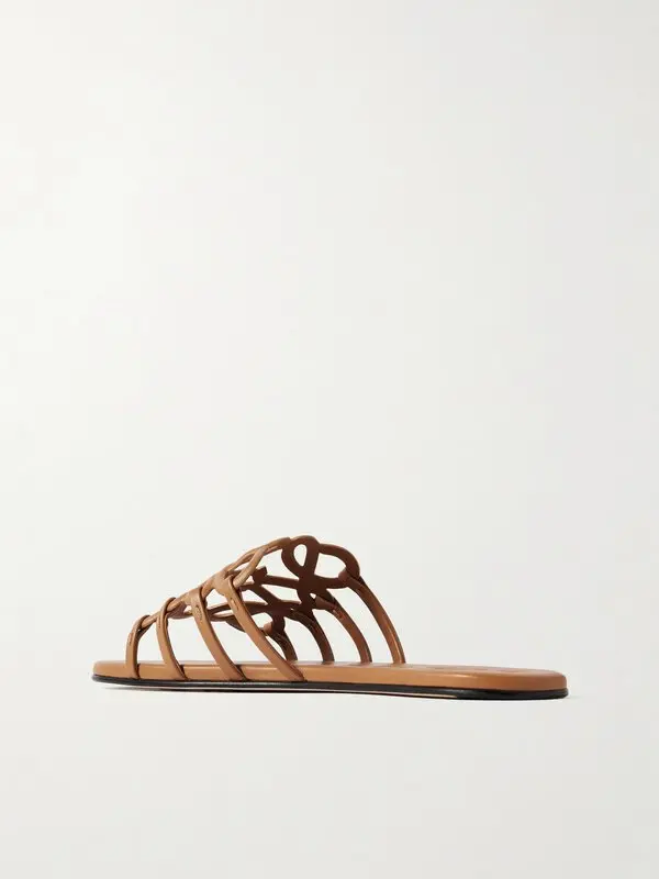 Loewe Petal Anagram Leather Slides - Brown