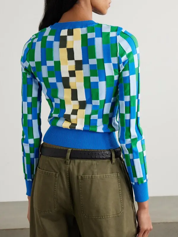 Loewe Anagram Appliquéd Checked Intarsia Cotton Sweater
