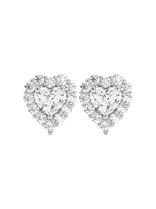 BLISS DIAMOND 1.30ct Heart Shape Diamond Halo Stud Earrings - 10k White Gold
