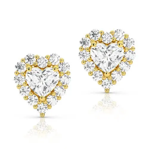 BLISS DIAMOND 1.30ct Heart Shape Diamond Halo Stud Earrings - 10k Yellow Gold