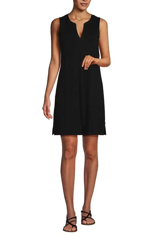 LANDS' END Cotton Jersey Notch Neck Dress - Black