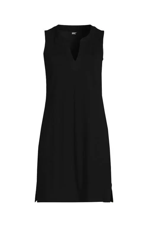 LANDS' END Cotton Jersey Notch Neck Dress - Black