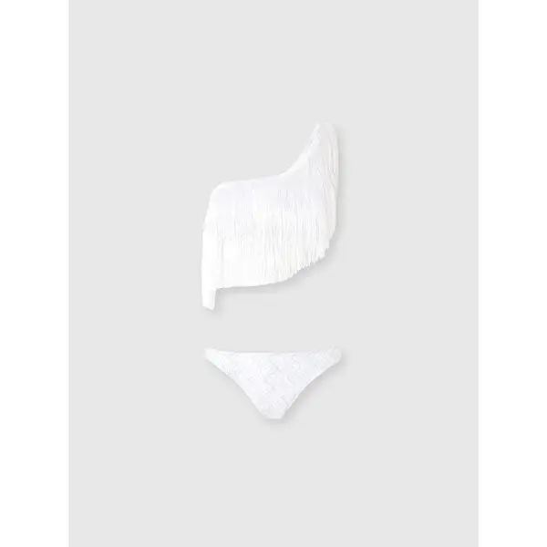 Missoni One-shoulder Zigzag Lamé Viscose Bikini With Fringes - Silver