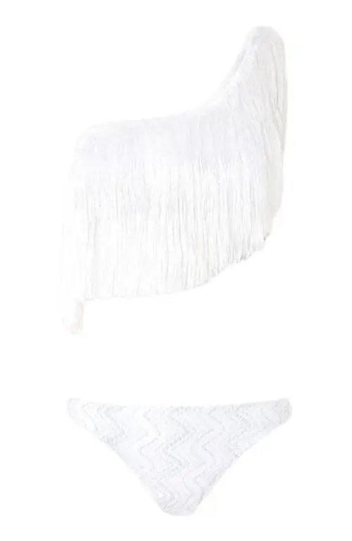 Missoni One-shoulder Zigzag Lamé Viscose Bikini With Fringes - Silver