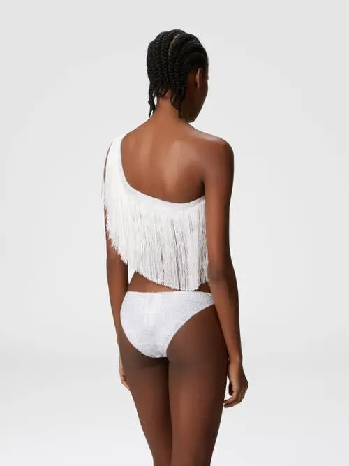 Missoni One-shoulder Zigzag Lamé Viscose Bikini With Fringes - Silver