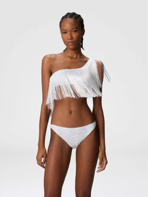 Missoni One-shoulder Zigzag Lamé Viscose Bikini With Fringes - Silver