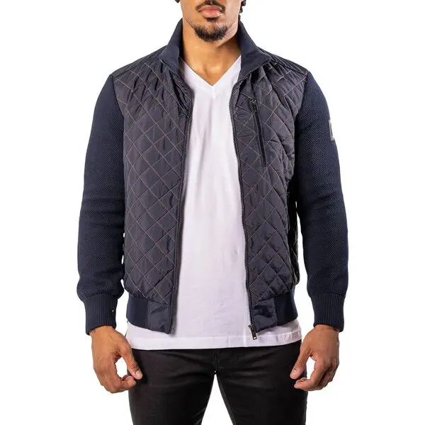 MACEOO Big Diamond Mixed Media Quilted Bomber Jacket