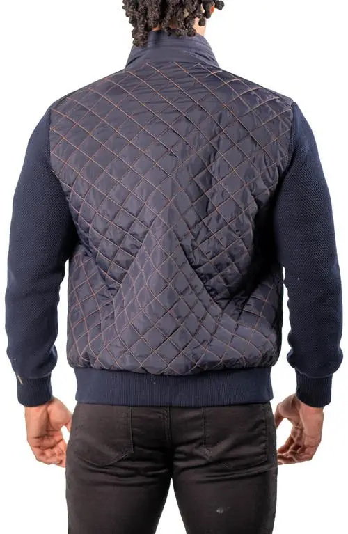 MACEOO Big Diamond Mixed Media Quilted Bomber Jacket