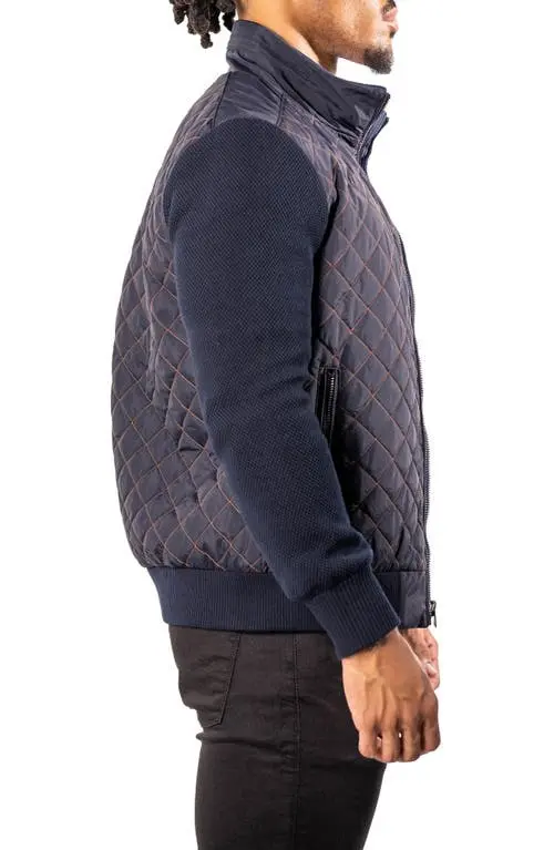 MACEOO Big Diamond Mixed Media Quilted Bomber Jacket